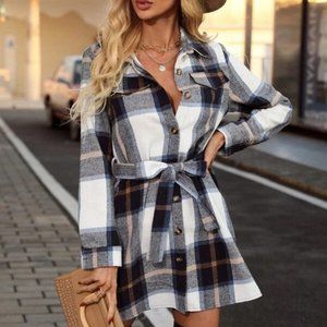 Monarch Fashion | Dresses | Multicolor Plaid Single Breasted Belted ...